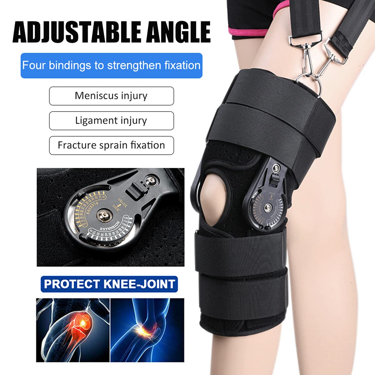 XJJY Adjustable Medical Knee Brace Postoperative Orthosis Knee Joint Support Ligament Sport Injury Orthopedic Splint After Surgery,Standard Style,Small