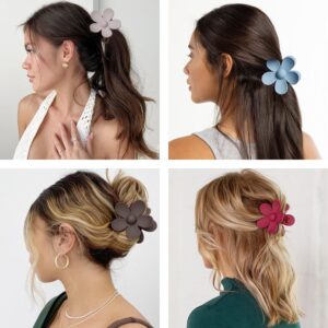 Flower Hair Clips 8PCS Hair Claw Clips Nonslip Large Claw Clips Strong Hold Durable for Women Thick Hair, Big Hair Clips for Women Thin Hair 8 Colors