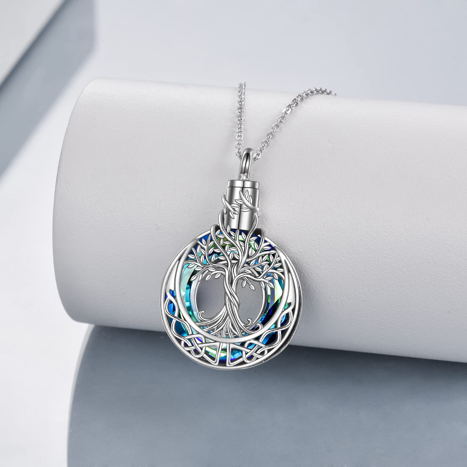 ONEFINITY Tree of Life Urn Necklaces for Ashes Sterling Silver Tree of Life Crystal Cremation Jewelry for Ashes Memory Jewelry for Women Men