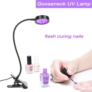 GREENIC USB Black Light Lamp, 5V 5W 395nm UV Led Blacklight with Gooseneck and Clamp for Art Resin Curing, Gel Nail, Poster, Glue, Halloween Makeup, Face Paint, Room, Bedroom, Glow Party Decorations