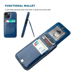 KIHUWEY Compatible with iPhone 13 Case Wallet with Credit Card Holder, Premium Leather Magnetic Clasp Kickstand Heavy Duty Protective Cover for iPhone 13 6.1 inch(Blue)