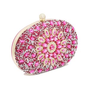 Pink Clutch Purses for Women Rhinestone Crystal Evening Bag Beaded Wedding Flower Handbag (773Fuchsia)