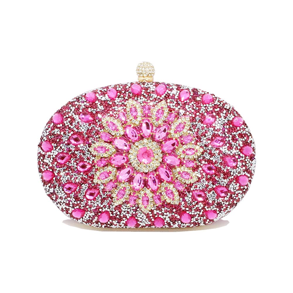 Pink Clutch Purses for Women Rhinestone Crystal Evening Bag Beaded Wedding Flower Handbag (773Fuchsia)