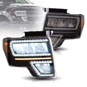 vland led reflective bowl headlights compatible for [2009-2014 ford f150 xl, stx, xlt, fx2, lariat, fx4, king ranch,svt raptor, platinum] w/dynamic drl, fit factory xenon & halogen version