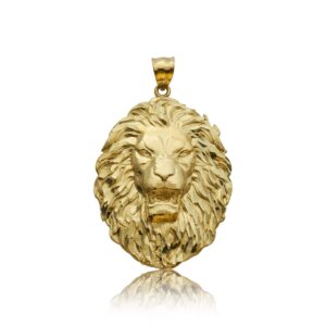 lovebling 10k yellow gold lion head pendant (2.34" x 1.45")