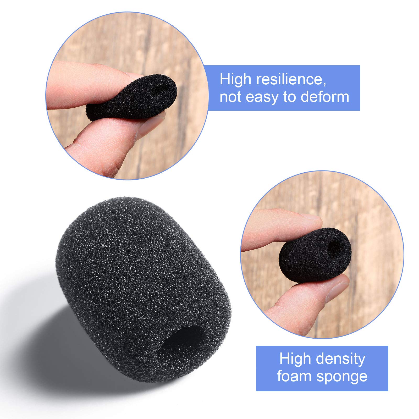 100 Pieces Mini Foam Microphone Windscreen Mic Covers Foam Protection for Small Lapel and Headset Microphones, Black