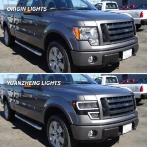 VLAND LED Reflective Bowl Headlights Compatible For [2009-2014 Ford F150 XL, STX, XLT, FX2, Lariat, FX4, King Ranch,SVT Raptor, Platinum] W/Dynamic DRL, Fit Factory Xenon & Halogen Version