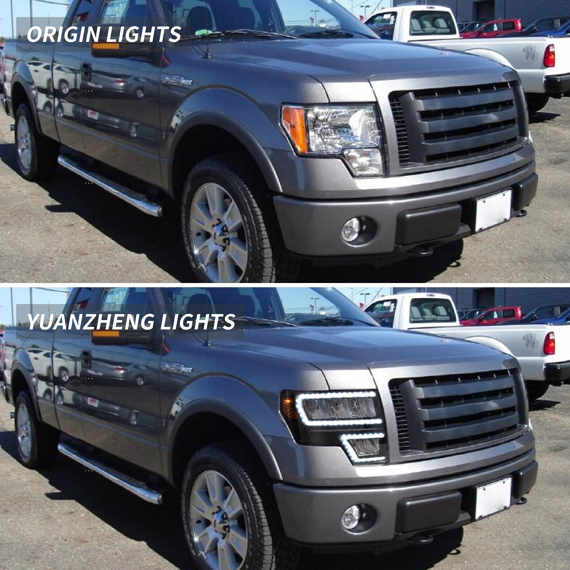 VLAND LED Reflective Bowl Headlights Compatible For [2009-2014 Ford F150 XL, STX, XLT, FX2, Lariat, FX4, King Ranch,SVT Raptor, Platinum] W/Dynamic DRL, Fit Factory Xenon & Halogen Version