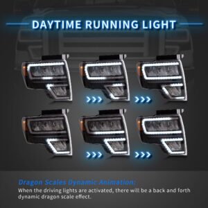 VLAND LED Reflective Bowl Headlights Compatible For [2009-2014 Ford F150 XL, STX, XLT, FX2, Lariat, FX4, King Ranch,SVT Raptor, Platinum] W/Dynamic DRL, Fit Factory Xenon & Halogen Version