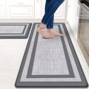 mattitude kitchen mat [2 pcs] cushioned anti-fatigue kitchen rugs non-skid waterproof kitchen mats and rugs ergonomic comfort standing mat for kitchen, floor, office, sink, laundry, gray and gray