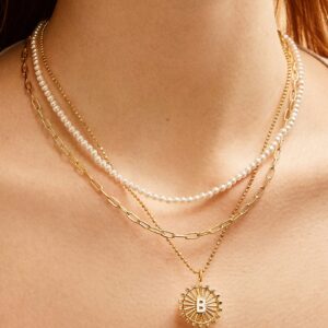 YorzAhar Round Imitation Pearl Necklace Wedding Pearl Necklace for Brides White