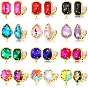 12 pairs clip on earrings for women vibrant color birthstone fake earrings glittering clip-on earrings set for women