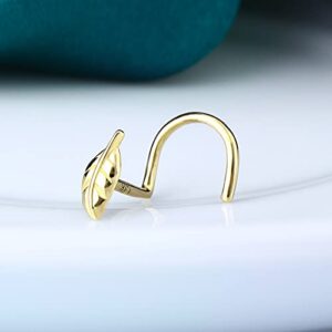 COCHARM Solid 14K Gold Nose Stud Yellow Gold Nose Ring Stud for Women 20g Real Gold Nostril Screw Nose Stud 14K Twist Leaf Nose Screw Stud