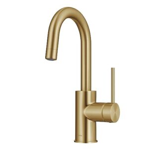 kraus oletto single handle kitchen bar faucet with quickdock top mount assembly in brushed brass, kpf-2600bb, 12 1/2 inch