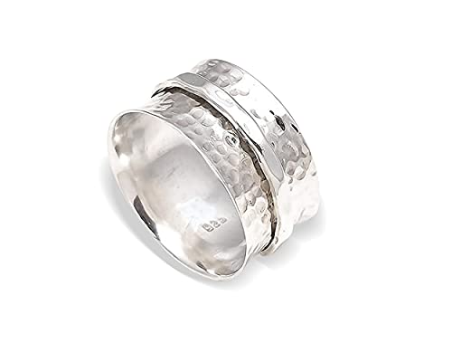 925 Sterling Silver Spinner Ring Meditation Ring Band Wide Hammered Worry Band (6.5)