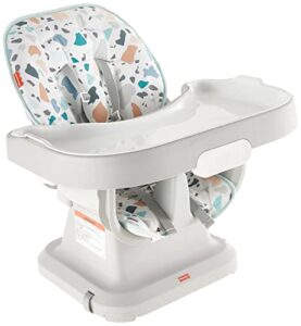 fisher-price baby to toddler high chair spacesaver simple clean portable dining seat & booster with washable deep tray & liner, pacific pebble