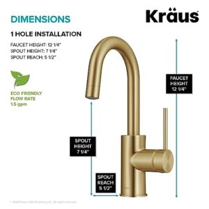 KRAUS Oletto Single Handle Kitchen Bar Faucet with QuickDock Top Mount Assembly in Brushed Brass, KPF-2600BB, 12 1/2 Inch