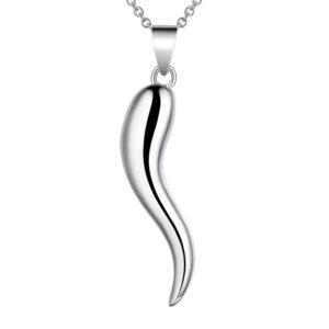 lucky italian horn pendant necklace 18k white gold over 925 sterling silver cornicello horn talisman necklace protection amulet jewelry for women sisters best friends gift fp0061w