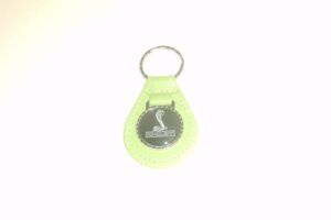 shelby cobra snake logo with emblem leather keychain - lime green