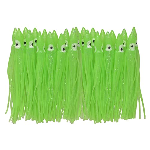 Fishing Squid Skirts Lures Octopus Skirts Trolling Lures Soft Plastic Lures Fishing Tackle Squid Skirts Fishing Bait for Saltwater Bass Salmon Trout (Green, 2.75in - 30pcs)