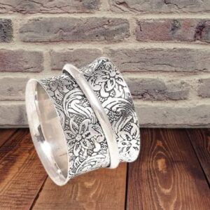 925 Sterling Silver Spinner Flowers Ring for Women Fidget Anxiety Relief Ring Band Meditation Ring (10)