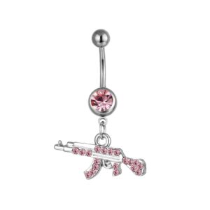 futimely personalized rifle gun belly button ring ak47 assault rifle pendant belly button nail human body piercing jewelry for women and men (pink)