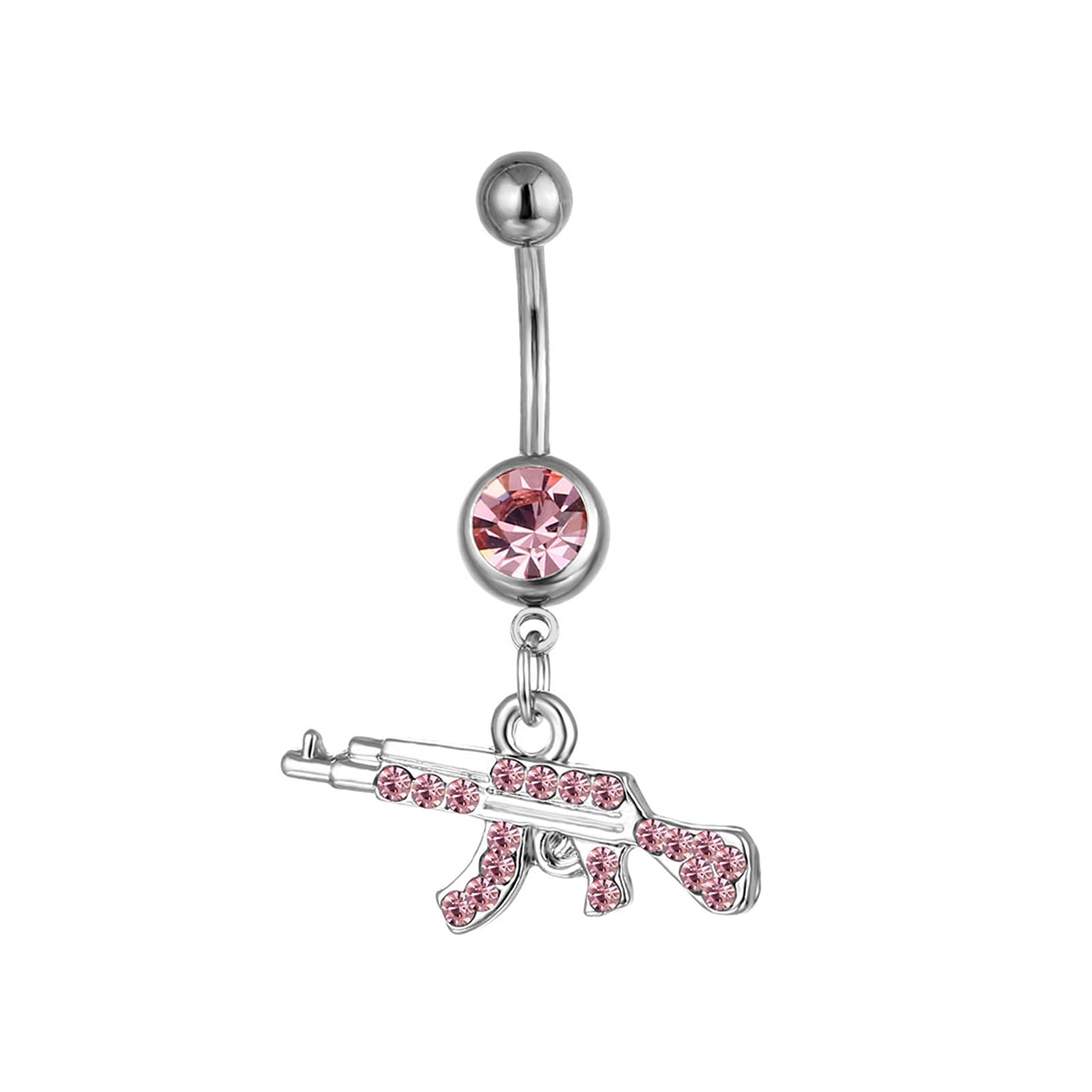 FUTIMELY Personalized Rifle Gun Belly Button Ring AK47 Assault Rifle Pendant Belly Button Nail Human Body Piercing Jewelry for Women and Men (Pink)