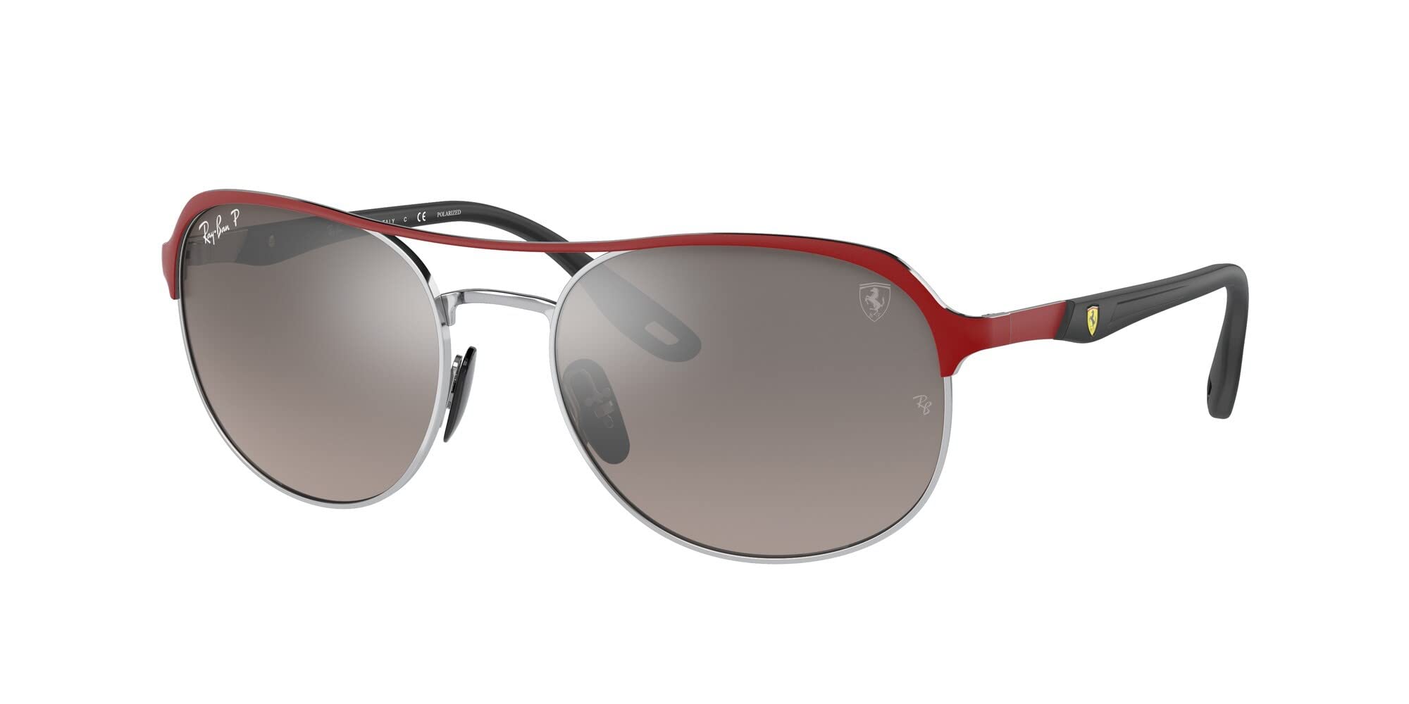 Ray-Ban RB3685M Scuderia Ferrari Collection Square Sunglasses, Red On Silver/Chromance Polarized Grey Mirrored Grey Gradient, 58 mm