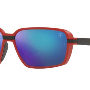 Ray-Ban RB8360M Scuderia Ferrari Collection Square Sunglasses, Matte Red/Light Green Mirrored Blue, 62 mm