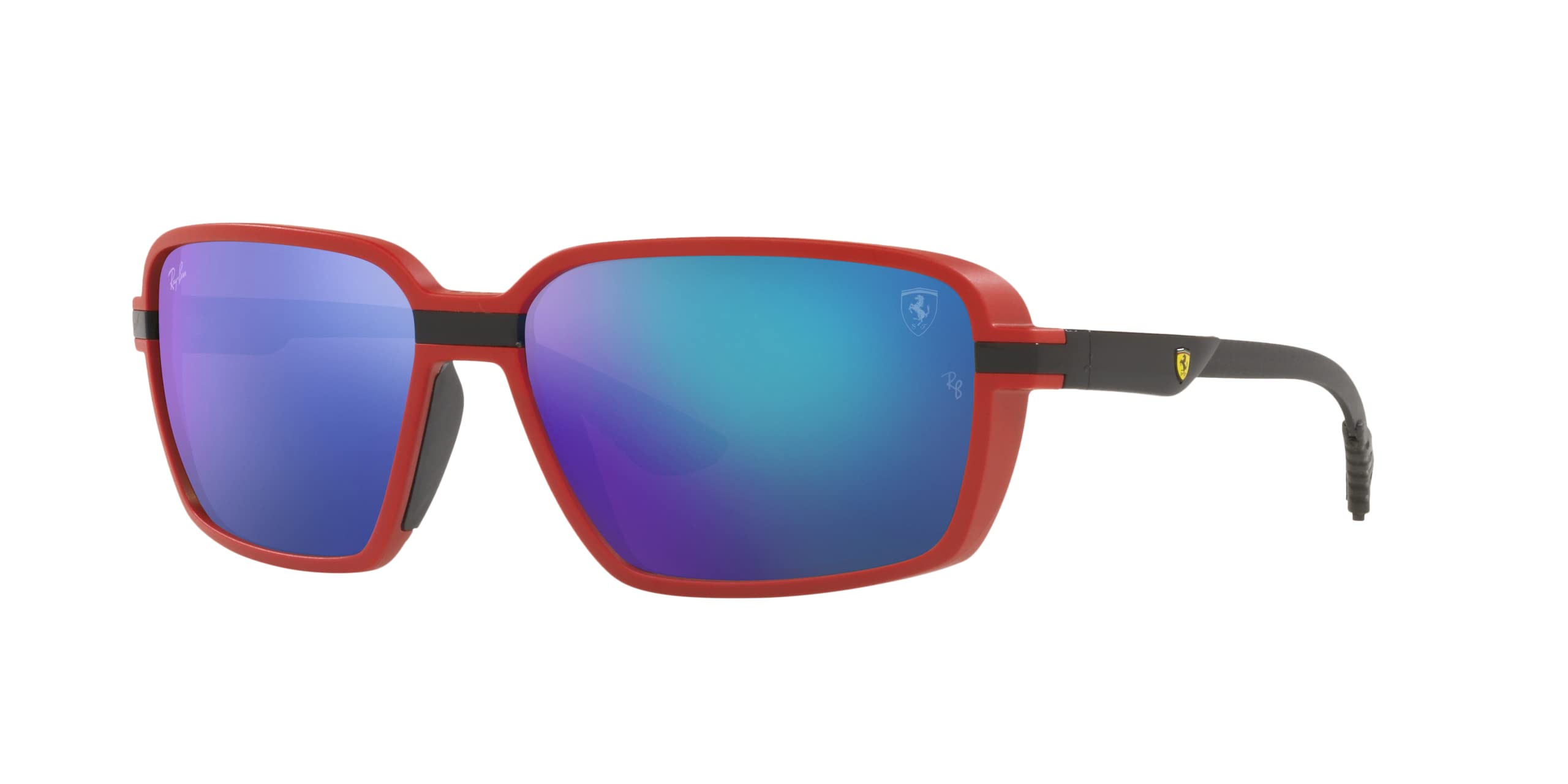 Ray-Ban RB8360M Scuderia Ferrari Collection Square Sunglasses, Matte Red/Light Green Mirrored Blue, 62 mm