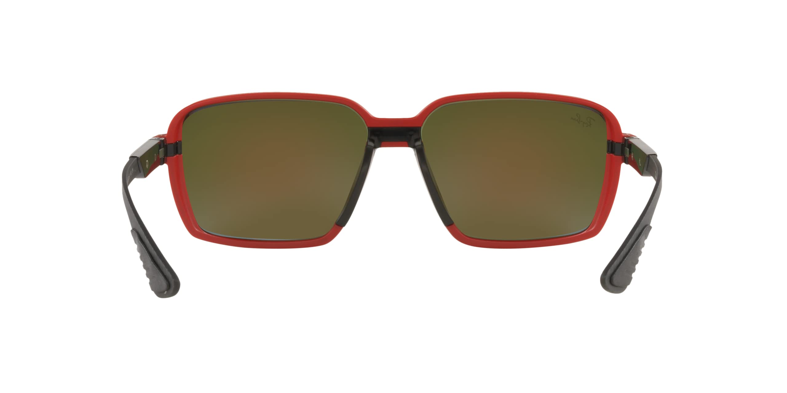 Ray-Ban RB8360M Scuderia Ferrari Collection Square Sunglasses, Matte Red/Light Green Mirrored Blue, 62 mm