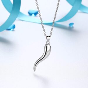 Lucky Italian Horn Pendant Necklace 18K White Gold Over 925 Sterling Silver Cornicello Horn Talisman Necklace Protection Amulet Jewelry for Women Sisters Best Friends Gift FP0061W