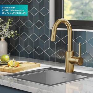 KRAUS Oletto Single Handle Kitchen Bar Faucet with QuickDock Top Mount Assembly in Brushed Brass, KPF-2600BB, 12 1/2 Inch