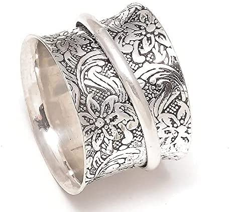 925 Sterling Silver Spinner Flowers Ring for Women Fidget Anxiety Relief Ring Band Meditation Ring (10)