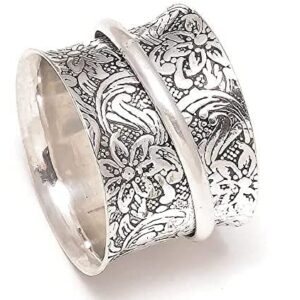 925 Sterling Silver Spinner Flowers Ring for Women Fidget Anxiety Relief Ring Band Meditation Ring (10)