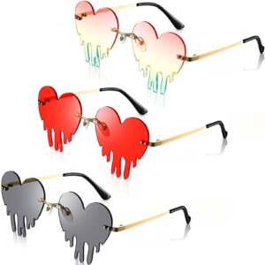 toodoo 3 pairs dripping heart sunglasses for women melting heart shaped party sunglasses valentines day rimless colorful irregular eye glasses for valentines day party