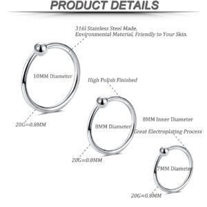 YOVORO 36Pcs 20G Stainless Steel Nose Ring for Women Men Tragus Cartilage Daith Lip Ring Helix Piercing Jewelry B