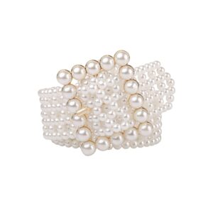 CHIC DIARY Women Bridal Pearl Belt White Beaded Elastic Crystal Rhinestone Waist Belt for Wedding Dress Belt (style 3)