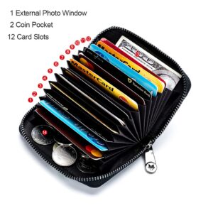 EASTNIGHTS Genuine Leather Credit Card Wallet Accordion Zipper Rfid Credit Card Holder Small Coin Purse with ID Window (black)