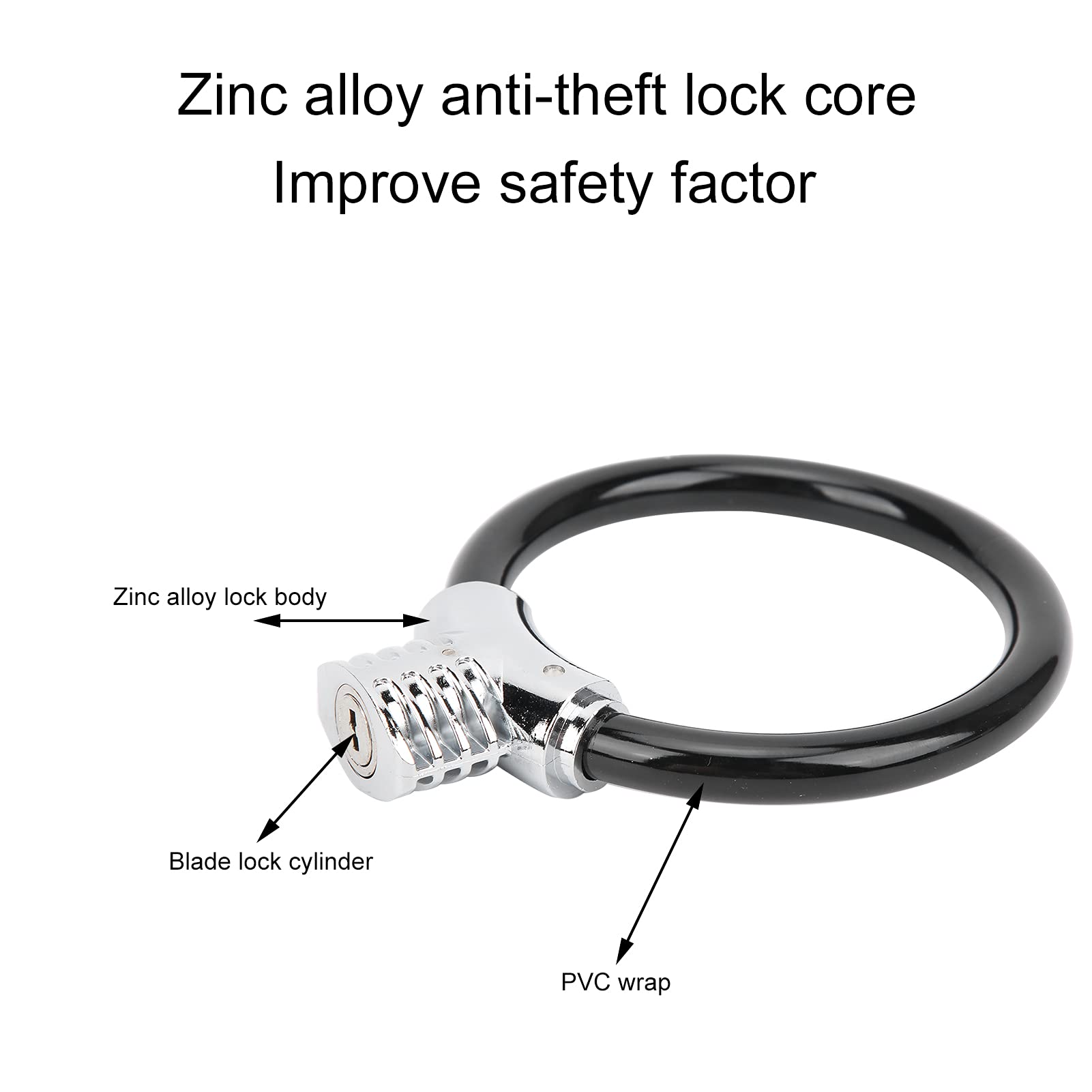 Steel Cable Lock, Bicycle Security Cable Steel with PVC Wraps the Lock Body for Bicycle Mountain