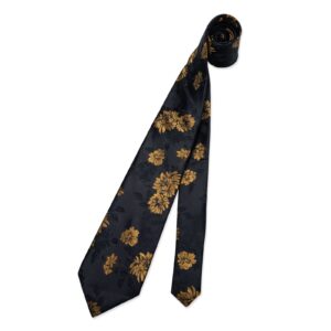 DiBanGu Men Golden Black Floral Neckties Silk Black Floral Tie and Pocket Square Cufflinks Party Wedding