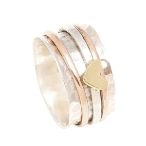 925 sterling silver spinner ring meditation ring anxiety ring with brass hearts and fidget bands worry band (8.5)