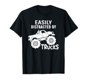 easily distracted by trucks truck lover vintage distressd t-shirt