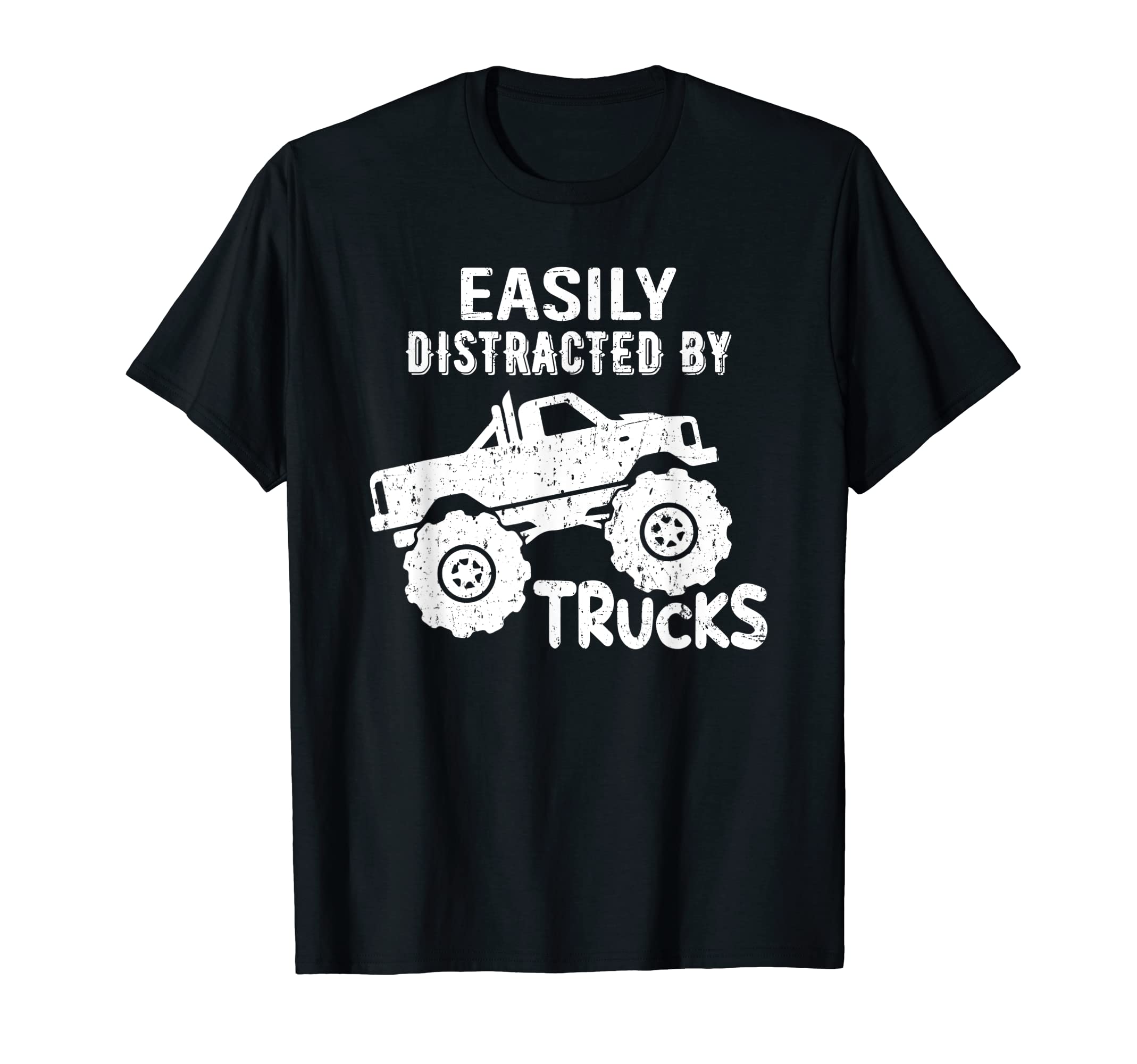 Easily Distracted By Trucks Truck Lover Vintage Distressd T-Shirt