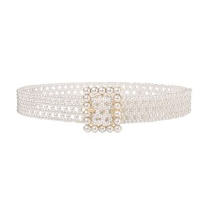 chic diary women bridal pearl belt white beaded elastic crystal rhinestone waist belt for wedding dress belt (style 3)