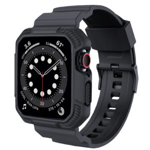 orobay compatible with apple watch band 45mm/44mm/42mm-series 3/2/1 with case, shockproof rugged band strap for iwatch se2 se series 9/8/7/6/5/4/3/2/1 with bumper case cover men women, dark gray