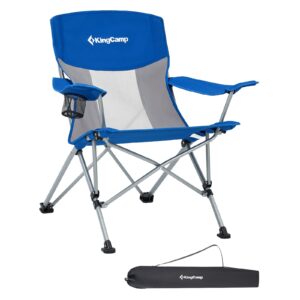 kingcamp oversized heavy duty outdoor camp lightweight portable lawn chair sturdy steel frame supports 300 lbs with cup holder for sports fishing picnic, one size, blue&gray