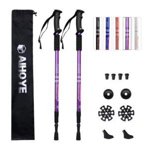 aihoye hiking trekking poles, 2 pack collapsible,lightweight, anti shock, hiking or walking sticks,adjustable hiking pole for men and women (purple)