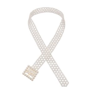 CHIC DIARY Women Bridal Pearl Belt White Beaded Elastic Crystal Rhinestone Waist Belt for Wedding Dress Belt (style 3)