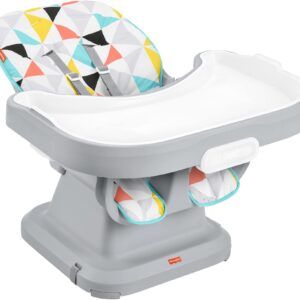 Fisher-Price SpaceSaver Simple Clean High Chair Baby to Toddler Portable Dining Seat with Removable Tray Liner, Windmill